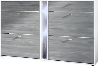 Vladon Schuhschrank Schuhkipper Today 155,5 x 95 x 28 cm, mit weißer LED Beleuchtung, Made in Germany, Korpus in Weiß matt, Fronten in Avola-Anthrazit