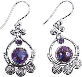 Generic Style Ethnique Violet am&eacute;thyste Turquoise perc&eacute; Crochet Boucles doreilles Vintage Charme Classique Pendantes Boucles doreilles Goutte Bijoux Cadeau po