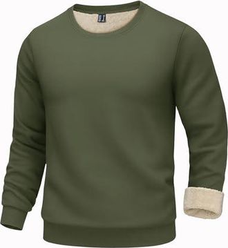 KEFITEVD Hommes Hiver Sweat-ShirtConfortable Manches Longues Pull Thermique Col Rond Coton Sweat,Vert Armée,XL