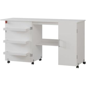 Vicco table de couture Carmen, Blanc, 148x75cm avec 3 &eacute;tag&egrave;res et armoire, Vicco