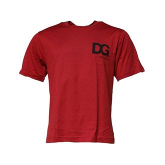 Dolce & Gabbana Homme, Tops, Rouge, Taille: S T-shirt Col Rond en Coton avec D&eacute;tails Logo