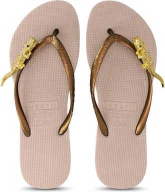 UZURII Slipper & Pantoletten - Zehentrenner Gold Crocodile Switch - Gr. 35,5 (EU) - in Beige - f&uuml;r Damen