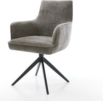 DELIFE Drehstuhl Heira-Flex mit Armlehnen Boucl&eacute; Soft Schlamm Kreuzgestell breit Schwarz 360&deg; drehbar Wippfunktion Taschenfederkern, Esszimmerst&uuml;hle