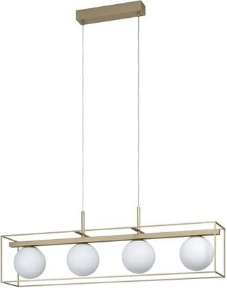 Eglo Pendellampe Vallaspra, 4 flammige Hängellampe, Pendelleuchte aus Stahl, Farbe: Champagner, Glas: Weiß, opal-matt, Fassung: E14