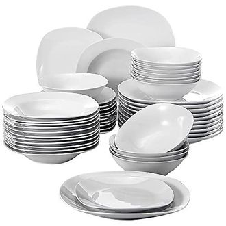 Malacasa S&eacute;rie ELISA, 48pcs Assiette Service de Table Porcelaine, service vaisselle pour 12 personnes, 12 Assiettes Plates, 12 Assiettes &agrave; Dessert, 12 Assiette
