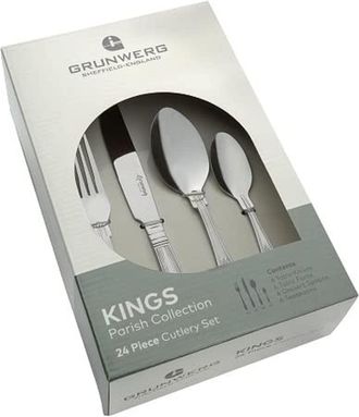 Grunwerg 24 teilig Besteck Set in einer Geschenkbox - KINGS STIL, 18/0 Edelstahl, gemischte Besteckset