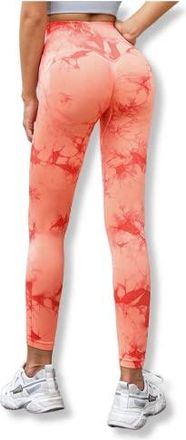 Generico Leggings de sport Pushup pour femme avec technologie Effet Tie Dye, orange, Small