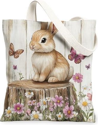 Generic Sac fourre-tout en toile avec lapin printanier pour le shopping 33 x 38,1 cm, sac d&eacute;picerie r&eacute;utilisable pour femme, peinture de voyage, d&eacute;coration ca