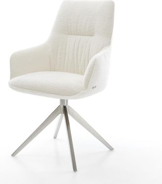 DELIFE Drehstuhl Zelia-Flex mit Armlehnen Boucl&eacute; Soft Beige Kreuzgestell breit Edelstahl 360&deg; drehbar Wippfunktion Taschenfederkern, Esszimmerst&uuml;hle