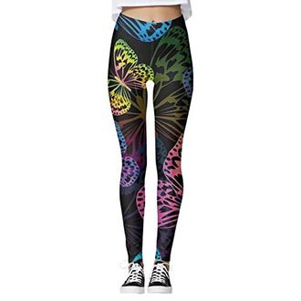 Generic Legging de sport pour femme avec imprim&eacute; papillons personnalis&eacute;s pour course &agrave; pied, P&egrave;re No&euml;l, Pilates, f&ecirc;te, bonhomme de neige, F, S