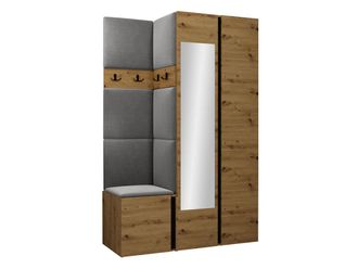 Mirjan24 Garderoben-Set Monati XXVI, Kleiderschrank mit Spiegel, Schuhschrank, 4 Doppelhaken, Kleiderhakenbrett, Gepolstertes Paneel/Wandpaneel, Flurgarderobe 