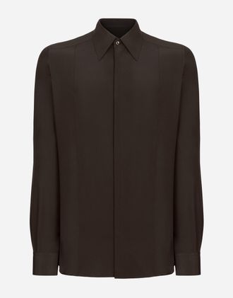 Dolce & Gabbana Hemd Martini Fit Mit Hemdbrust Aus Seide - Mann Hemden Braun Seide 38