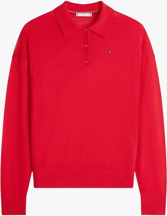 Tommy Hilfiger Polo &agrave; manches longues en laine et soie