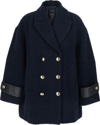 Pinko Pinko, Femme, Manteaux, Bleu, Taille: 38 FR Manteau Bleu à Double Boutonnage en Laine Femme