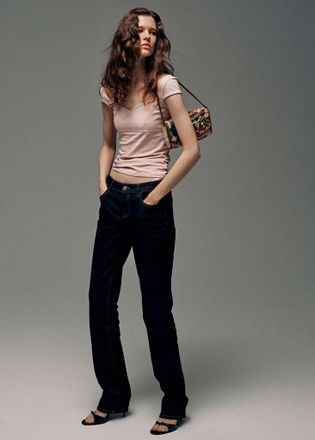 Mango Top maille encolure caur rose - Femme - XXS - MANGO