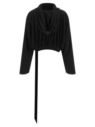 Rick Owens Cropped Cotton Jersey Hoodie - Black