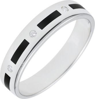 Edenly Trauring Dämmerschein - Nadelstreifen mit schwarzem Lack - 4 Diamanten - 5 mm - 18 Karat