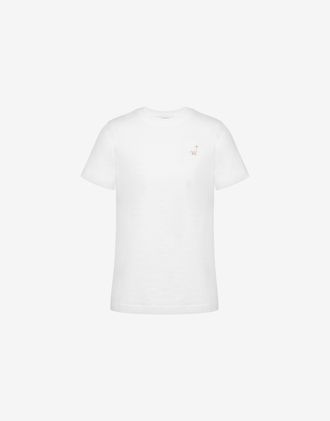 Moschino T-shirt en jersey organique Goose Embroidery - Blanc