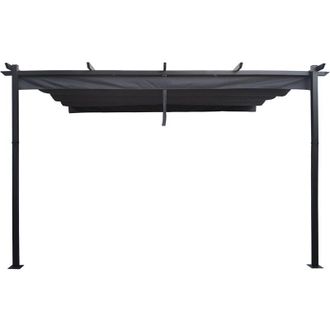Habitat et Jardin Pergola adoss&eacute;e en aluminium avec toit r&eacute;tractable- 3 x 4 m - Gris