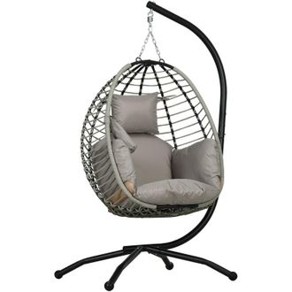 OUTSUNNY Fauteuil oeuf suspendu balancelle pliable avec coussin et support gris