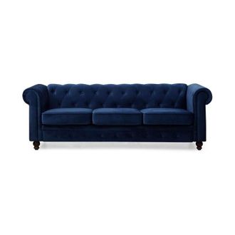 Paris Prix Paris Prix - Canap&eacute; 3 Places Velours Chesterfield 209cm Bleu