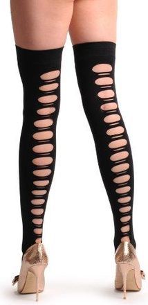 Liss Kiss Back Seam With Small & Large Open Holes - Noir Bas Auto-fixants Taille Unique (34-42)