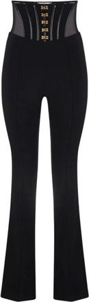 Elisabetta Franchi Femme, Pantalons, Noir, Taille: 44 FR Pantalon Léger en Crêpe avec Crochets Bijoux