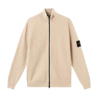 Stone Island Homme, Pulls, Beige, Taille: XL Cardigan Beige en Tricot C&ocirc;tel&eacute; &agrave; Fermeture &Eacute;clair