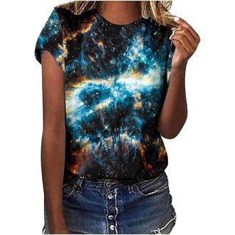 Generic T-shirt femme Titre : T-shirt &agrave; col rond et manches courtes pour femme avec imprim&eacute; galaxie, Violet fonc&eacute;., 3XL