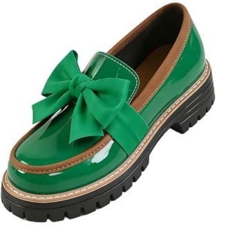 Generic Mocassins verni pour femme - Large largeur - Avec noeud - &Eacute;l&eacute;gants - Mocassins d&eacute;contract&eacute;s et confortables, Vert, 40.5 EU