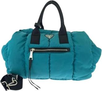 Prada Pre-owned Nylon Tessuto Bomber Turquoise Tote - Femme - Pre-owned - Vert - Taille: ONE Size