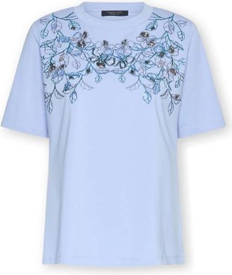 Elena Miro Femme, Tops, Bleu, Taille: 42 FR T-shirt &agrave; broderies florales