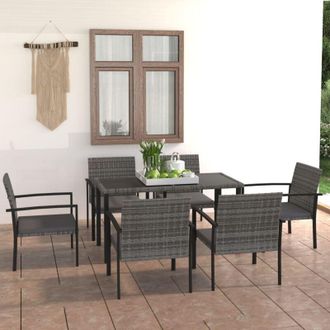 vidaXL Vidaxl - Ensemble &agrave; manger de jardin 7 pcs R&eacute;sine tress&eacute;e Gris
