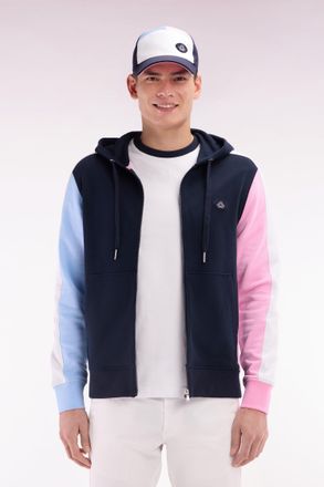 Eden Park Sweatshirt Zipp&eacute; En Molleton Coton Colorblock Marine Coupe Droite