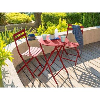 Hesperide Hesperide - Salon de jardin rond en m&eacute;tal 60 cm - 2 chaises pliantes - Acier trait&eacute; &eacute;poxy r&eacute;sistant aux intemp&eacute;ries - Rouge pour petits espaces