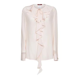 Max Mara Seidenbluse mit R&uuml;schenkragen - - Blouses & Shirts - Damen - Rosa - S