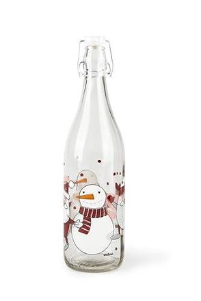 Excelsa Snowman Bouteille en verre, capacit&eacute; 1 L. Hauteur 32,5 cm