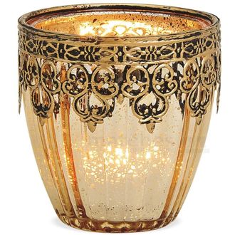 Matches 21 matches21 Windlicht Kerzenglas Glas Teelichtglas Orientalisch Marokko Design Gold antik Metalldekor 1 STK Ø 8x9 cm
