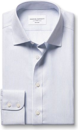 CHARLES TYRWHITT B&uuml;gelfreies Twill-Hemd mit Streifen - Indigoblau Knopfmanschette