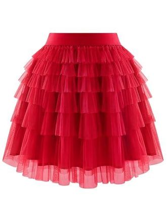 Bbonlinedress Jupe tutu en tulle - Jupon de cosplay - Jupe courte - Jupe de danse - Costume de ballet - Carnaval, rouge, XL
