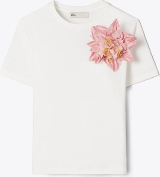 Tory Burch Damen Verziertes T-Shirt aus Baumwolle