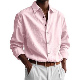 Generic Chemise &agrave; manches longues pour homme - En coton m&eacute;lang&eacute; - Avec boutonni&egrave;re et col classique - Convient pour la vie quotidienne, le bureau et les loisi