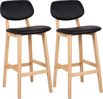 Woltu Barhocker 2er Set Barstühle gut gepolsterte Sitzfläche und Rücklehne aus Kunstleder Design Stuhl Holz Schwarz