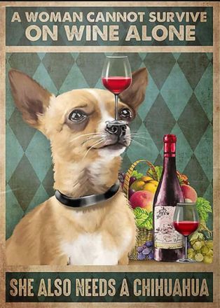 321 Metallschild Hund Eine Frau Kann Nicht Allein Mit Wein Überleben Türschild Personalisierte Deko Blechschild Für Geschenk Café Geburtstag,20X30Cm