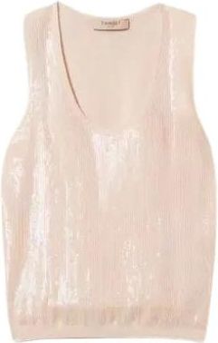 Twinset Femme, Tops, Rose, Taille: 40 FR Sequin-Embroidered Knit Top