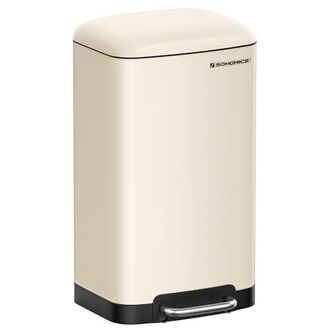 Songmics Abfalleimer für die Küche, 30 l, Abfalleimer aus Stahl mit Pedal, Deckel und Inneneimer, sanfter Verschluss, Wolkenweiß LTB001A01