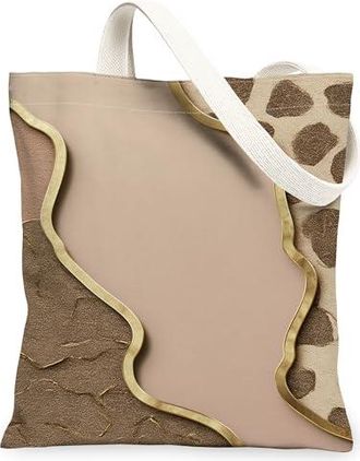 Generic Sacs fourre-tout en toile motif girafe, sacs d&eacute;picerie r&eacute;utilisables, modernes, l&eacute;gers et lavables avec bandouli&egrave;re pour les voyages, beige, 13x15 Inc