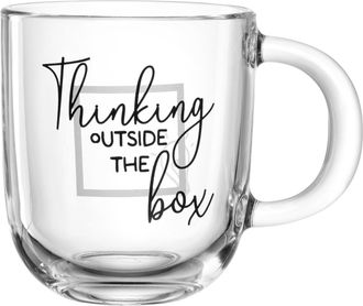 Leonardo Kaffeetasse - 400 ml - Schwarz - Transparent - Glas - mit Schriftzug Thinking Outside The Box