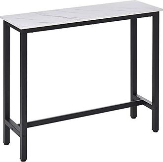 HOMCOM Table de Bar Table Haute de Cuisine Mange-Debout - dim. 120L x 40l x 100H cm - ch&acirc;ssis pi&egrave;tement Acier, Plateau Aspect marbre Blanc
