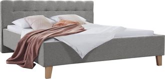 Ars Natura home24 Polsterbett Woodlake I 200 x 200cm Webstoff Mavie Argenté mit Stauraum Eiche